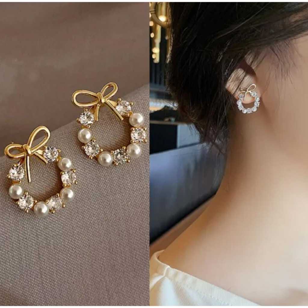 Jual A18 - Anting Wanita Pita Emas 4 Permata 4 Mutiara Melingkar ...
