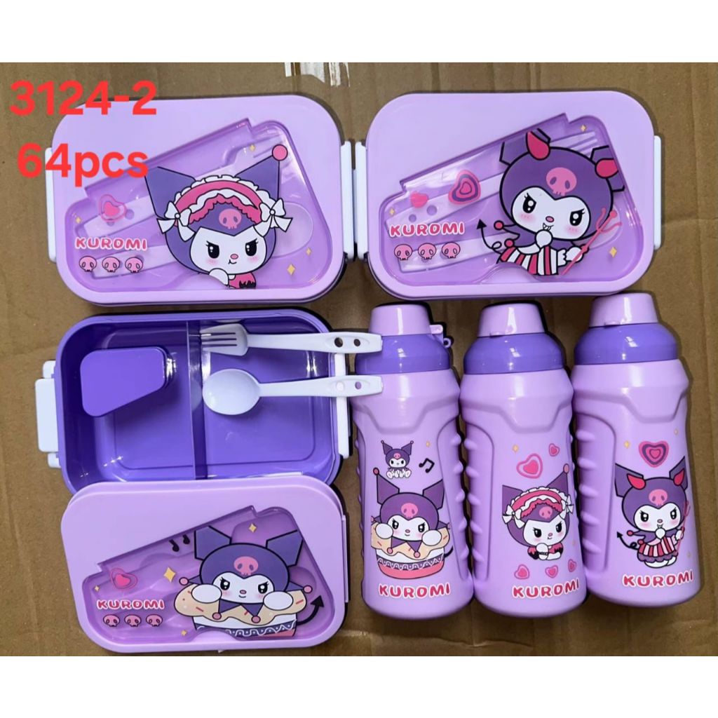 Jual Set Tempat Makan + Botol Minum / Set Tempat Makan Anak Murah Karakter /218/SET KUROMI 3124 ...