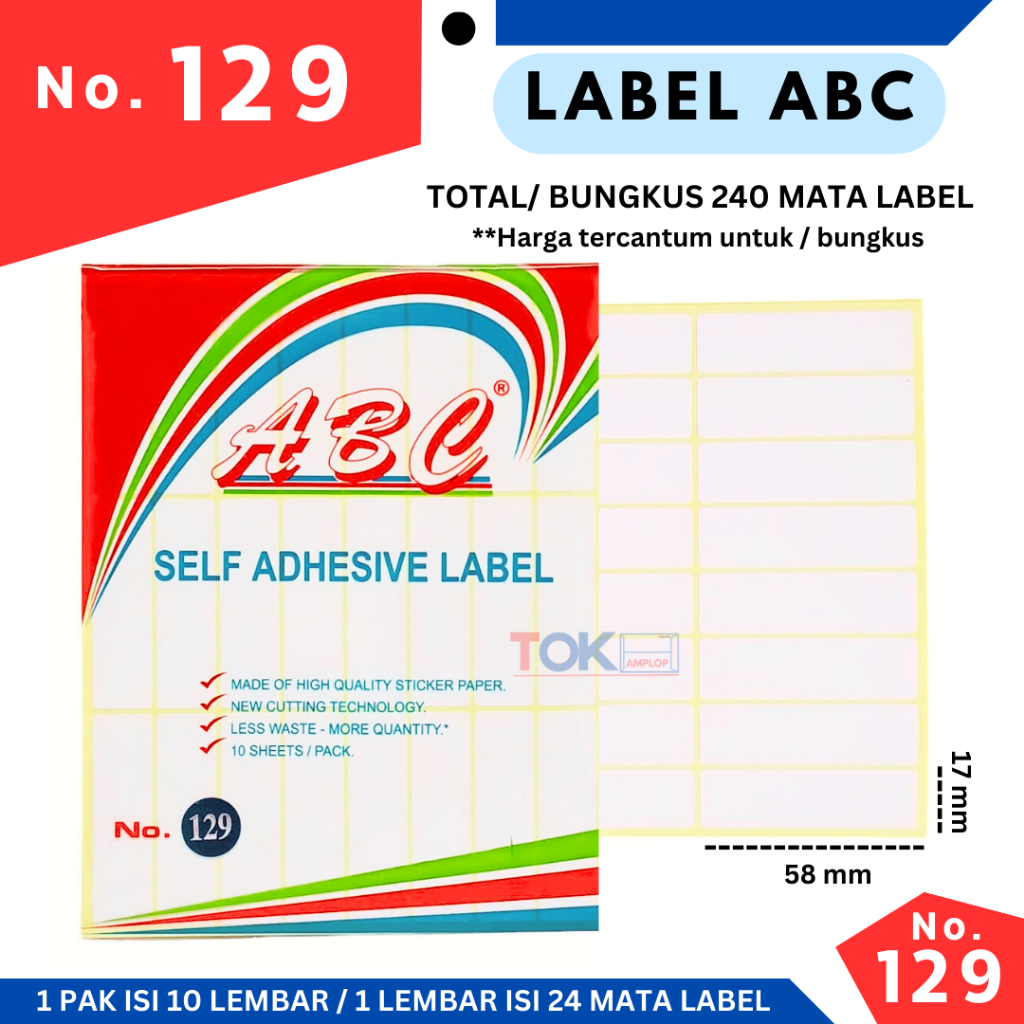 Jual (isi 10 Lbr) Label Undangan / Sticker Label 129 ABC ( Self ...