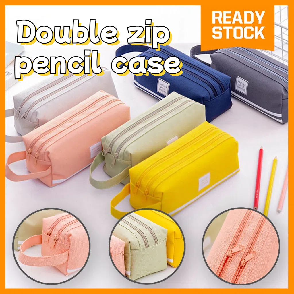 Jual Kotak Pensil Besar Double Zipper Warna Pastel Dua Resleting Dual ...
