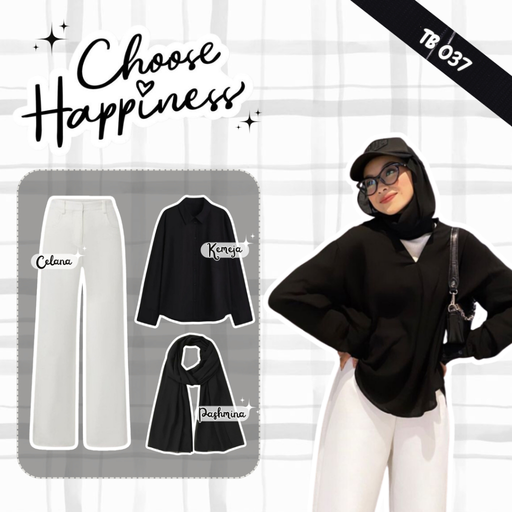 Jual TB 037 | One Set OOTD Basic | Mix and Match | 3 In 1 Kemeja Hitam ...