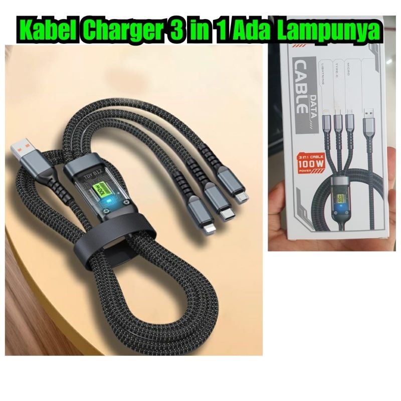 Jual Kabel cas HP 3 in 1 ada Lampu angka nya hiasan Micro usb type c ...