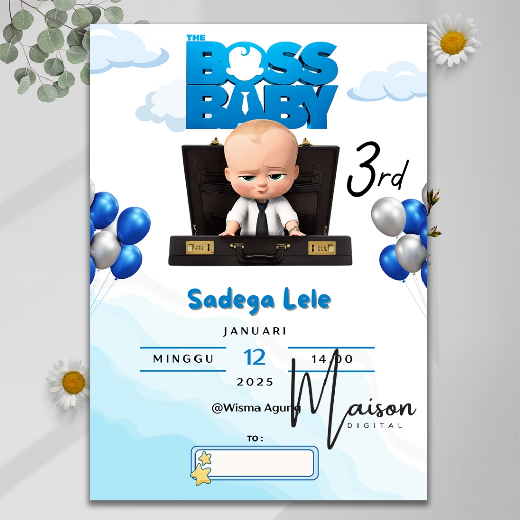 Jual 20 Pcs Undangan Ulang Tahun The Boss Baby + Plastik OPP - Undangan ...