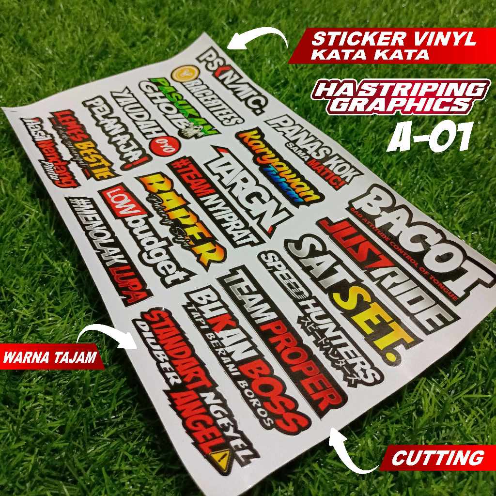 Jual Warna A-01 Sticker Hologram Vinyl Kata 1 lembar isi 21 pcs stiker racing cutting variasi ...