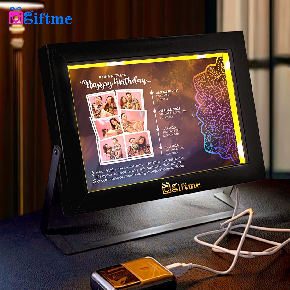 Jual Giftme - Kado Bingkai Foto LED Stand Besi untuk Hadiah Pacar, Kado Ulang Tahun, Kado ...