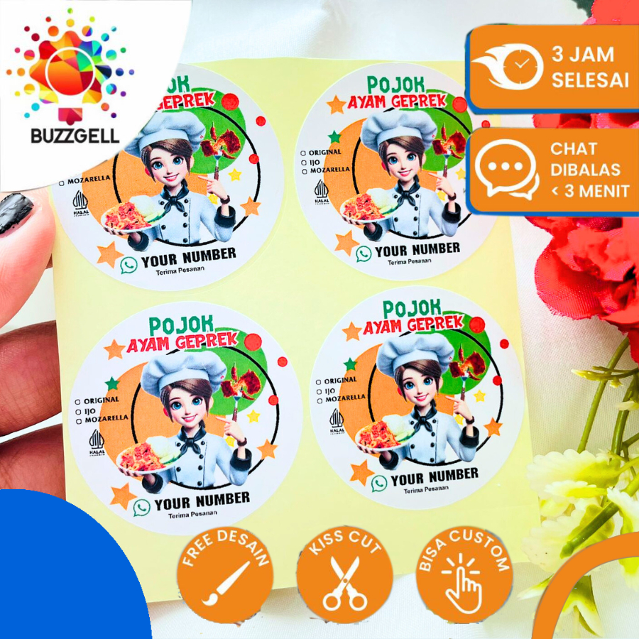 Jual 2-4 Cetak Stiker Makanan Ayam Geprek Label Box Kotak Dus Sticker ...