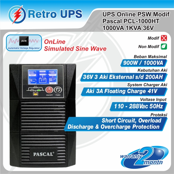 Jual UPS Online PSW Modif Aki External Pascal PCL-1000HT 1000VA 1KVA ...