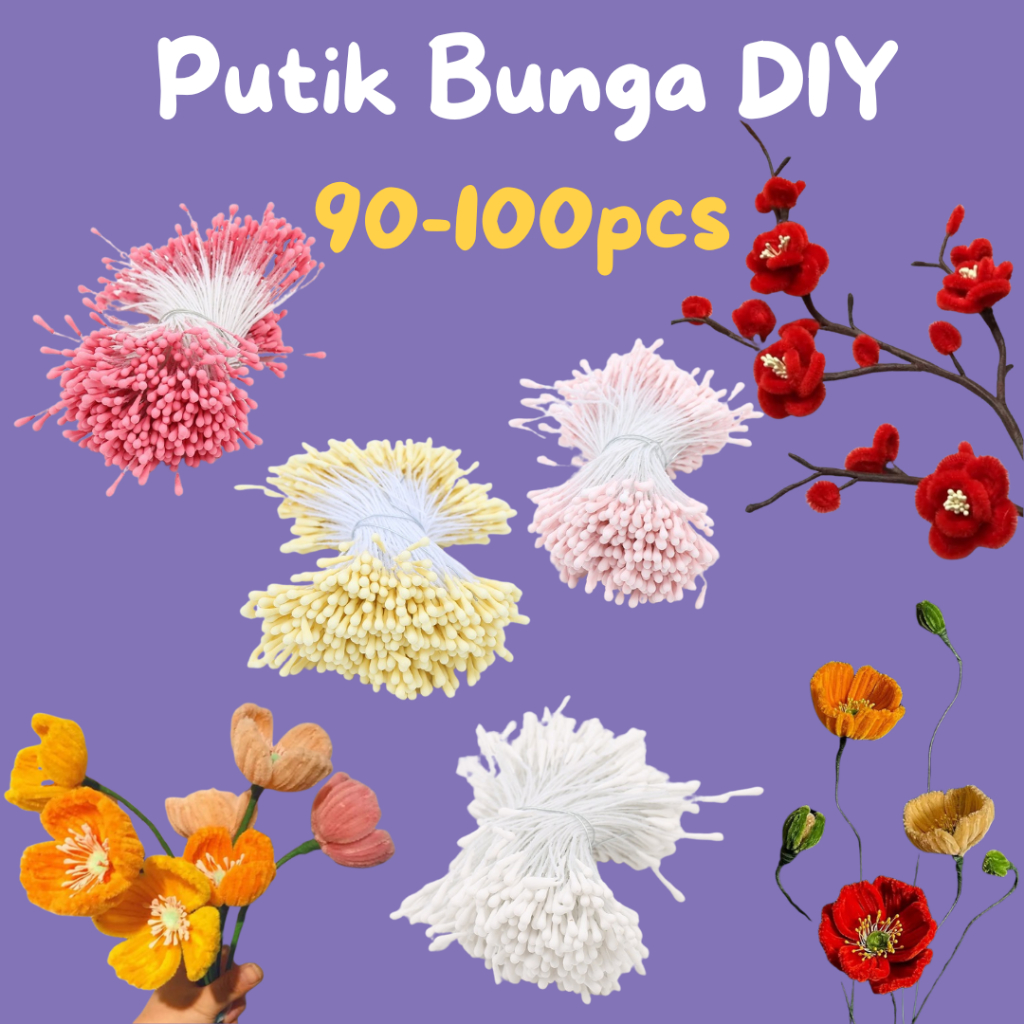 Jual Putik Sari Bunga Kawat Bulu Bahan Crafting DIY +-100 Pcs Warna ...