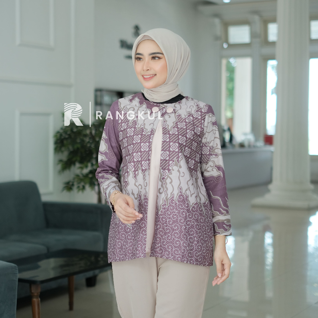 Jual RANGKUL Baju Batik Wanita Kerja Kantoran Seroja Mauve | Shopee ...