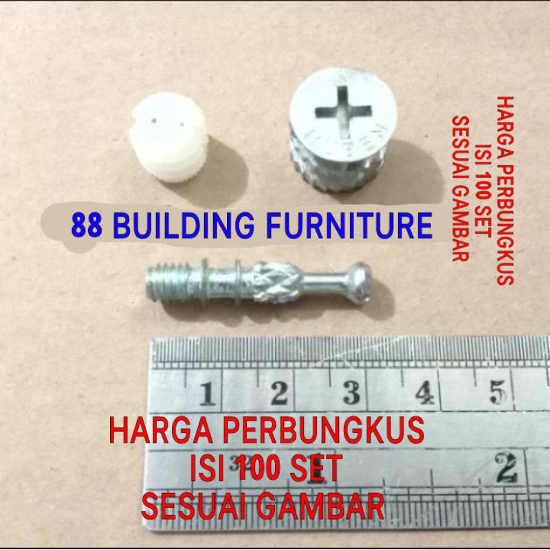 Jual 100 SET (3 MACAM) BAUT SKRUP MINIFIX NANAS MF 15 mm KOMPLIT SET ...