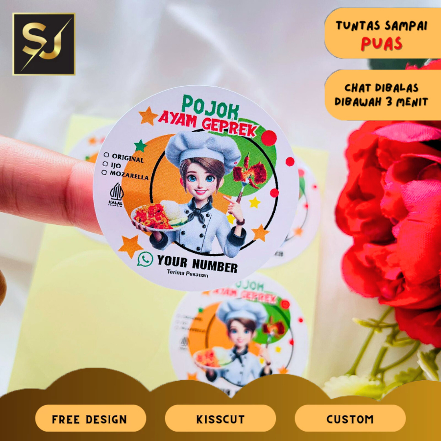 Jual 2-4 Sangjaya Stiker Chromo Bulat Sticker Ayam Geprek Label Box ...