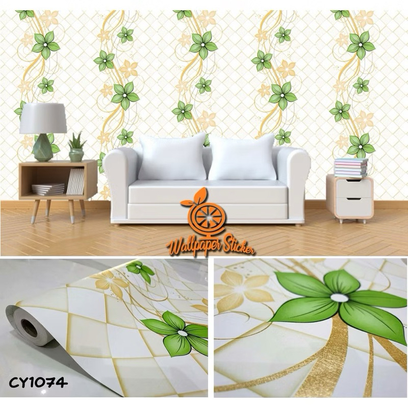 Jual Wallpaper dinding motif bunga bintang hijau cy1074 | Shopee Indonesia