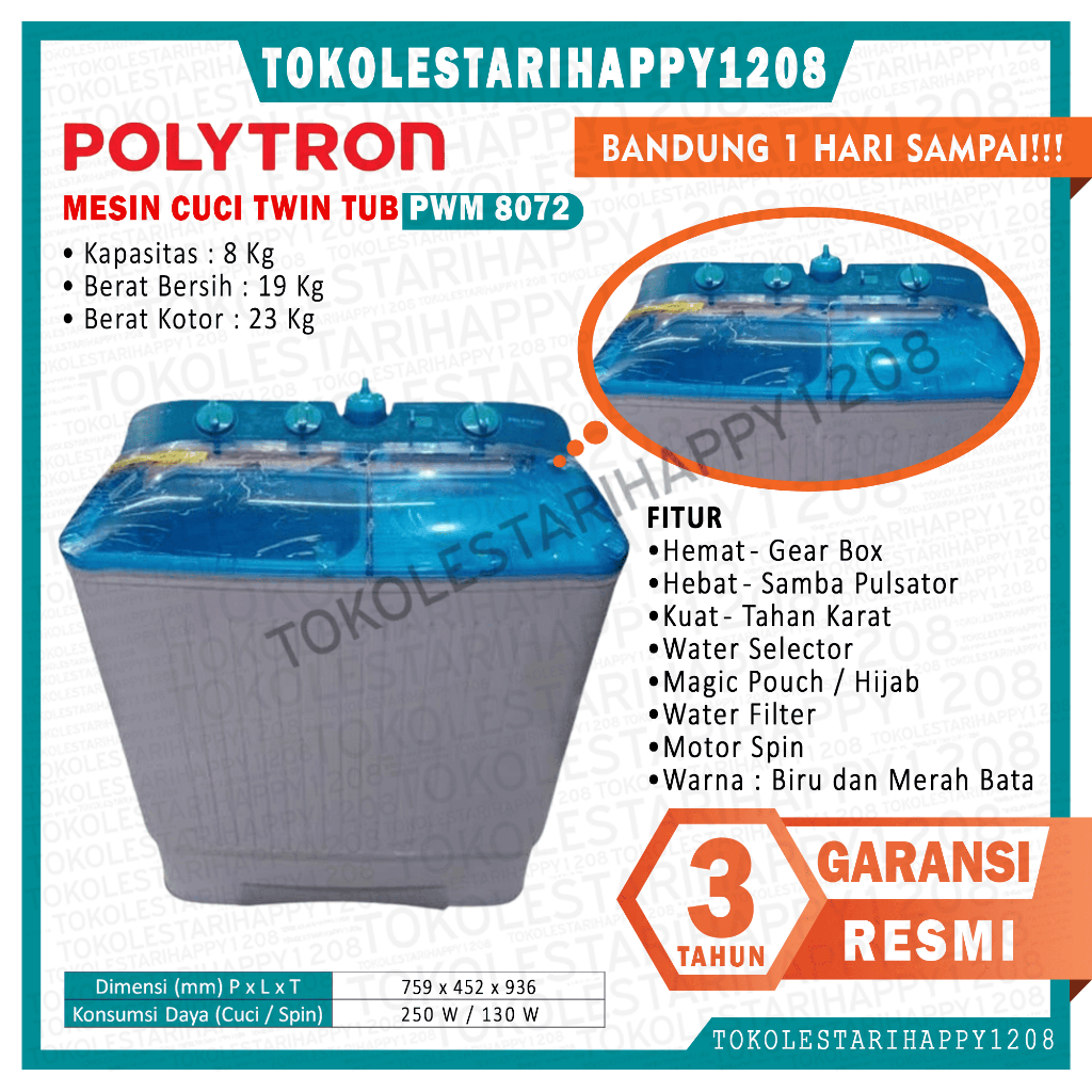 Jual Mesin Cuci 2 Tabung Polytron PWM 8072 8 Kg Hijab Mode Murah ...