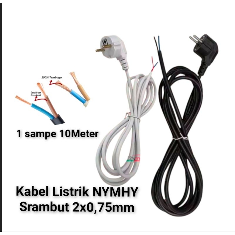 Jual KABEL LISTRIK NYMHY 2x,0 75MM SRAMBUT ASLI TEMBAGA POWER 1.5 3 5 10 METER STEKER COLOKAN 2 ...