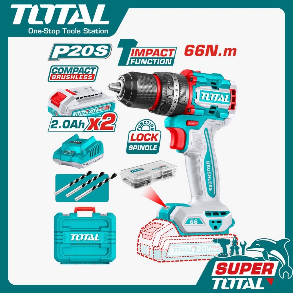 Jual 【TOTAL】Bor Beton Baterai Brushless 66Nm / Compact Brushless ...