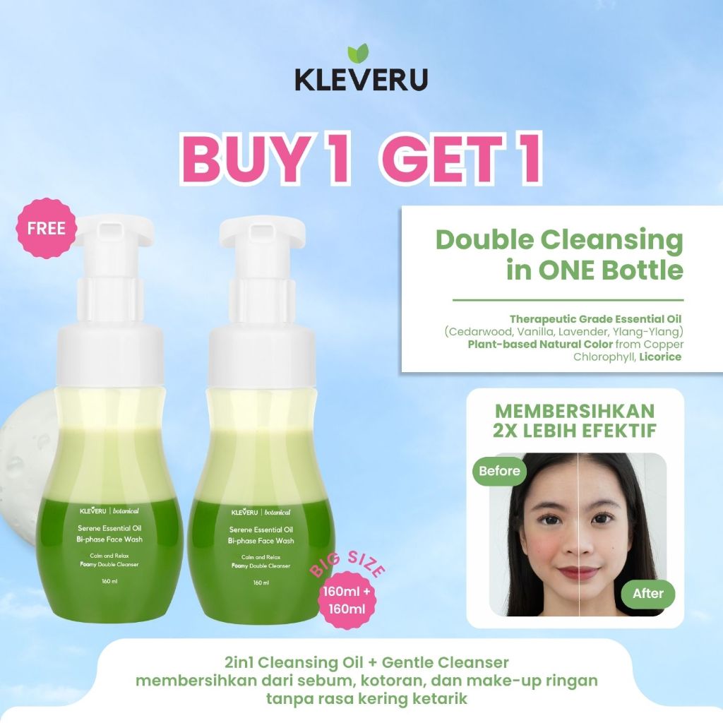 Jual BUY 1 GET 1 KLEVERU Botanical Serene Essential Oil Bi-phase Face ...