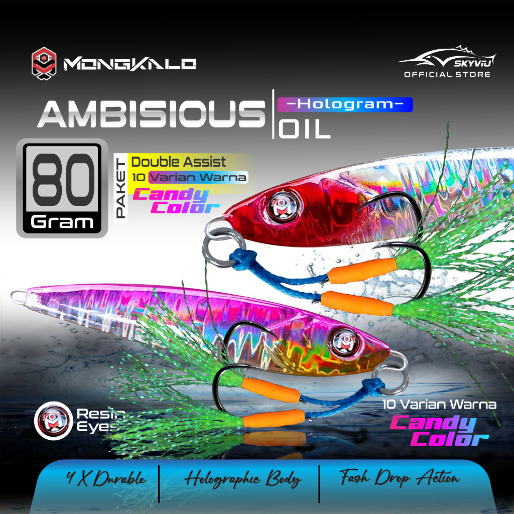 Jual Metal Jig 80 Gram MONGKALO AMBISIOUS M Hologram Minyak 80g 1 Set Double Assist Hook Siap ...