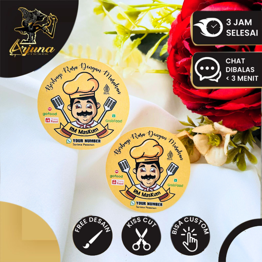 Jual Arjuna Sticker Print Label Warnas Umkm Warung Nasi Stiker Bulat ...