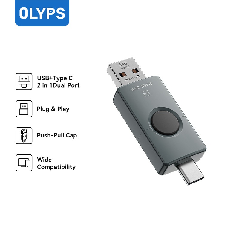 Jual OLYPS Flashdisk OTG Type C + USB 2 in 1 Dual Port 128GB 64GB 32GB ...