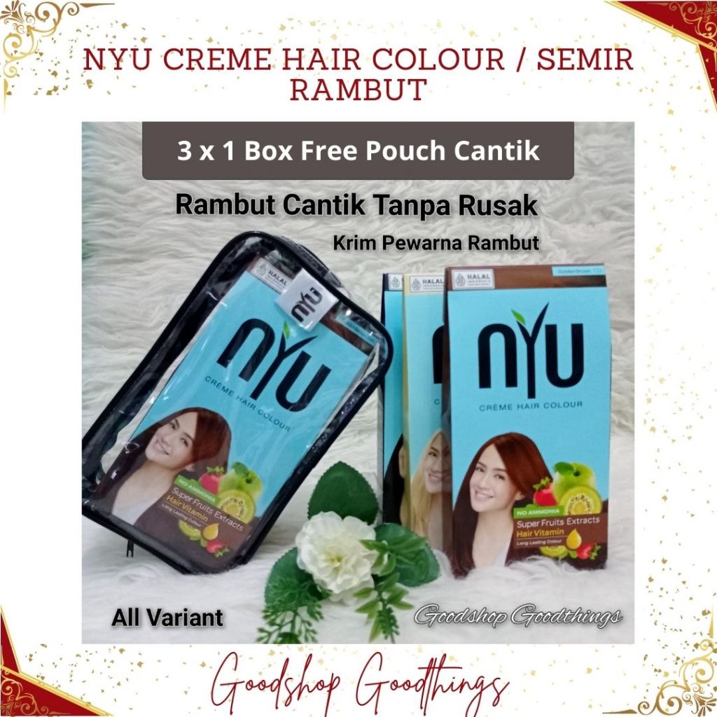 Jual Nyu Creme Hair Colour 3 x 1Box Free Pouch / Semir Rambut Alami ...