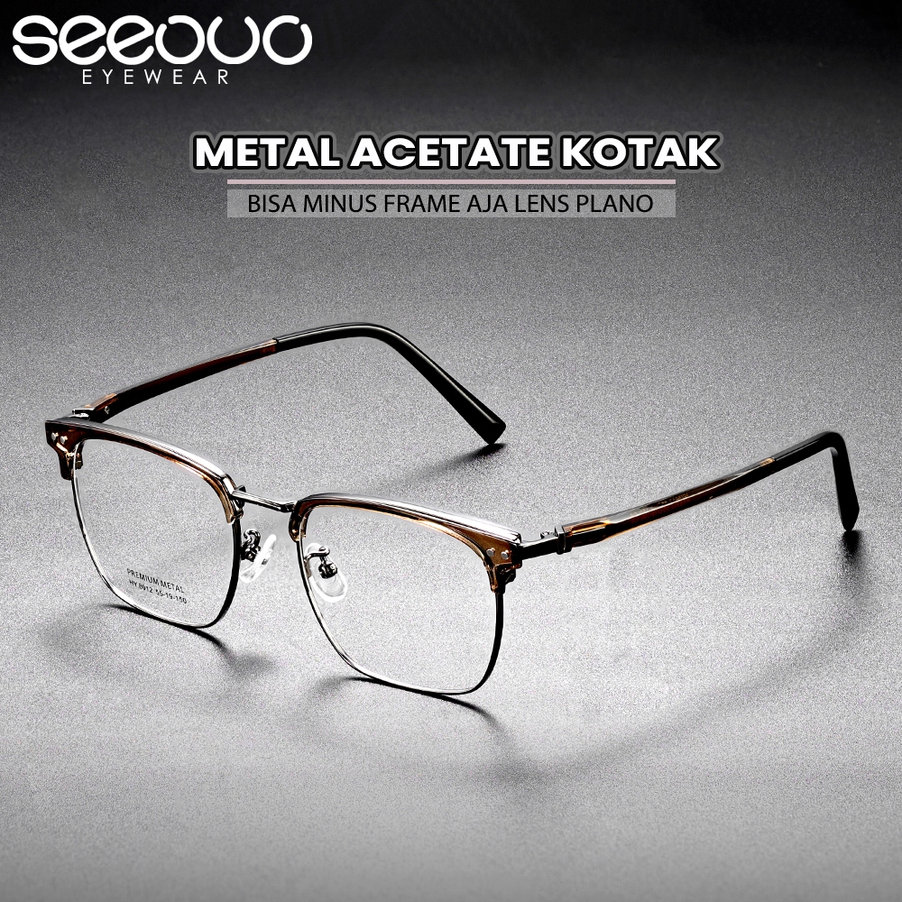 Jual Seeouo Kacamata Plano Lens Design Kotak Half Frame Simple Style Fashionable Unisex TR+Metal ...