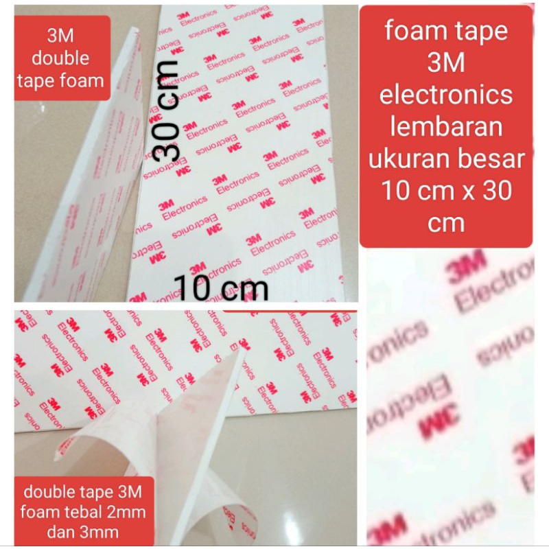 Jual double tape 3M foam lembaran 10 cm x 30 cm ukuran besar double ...