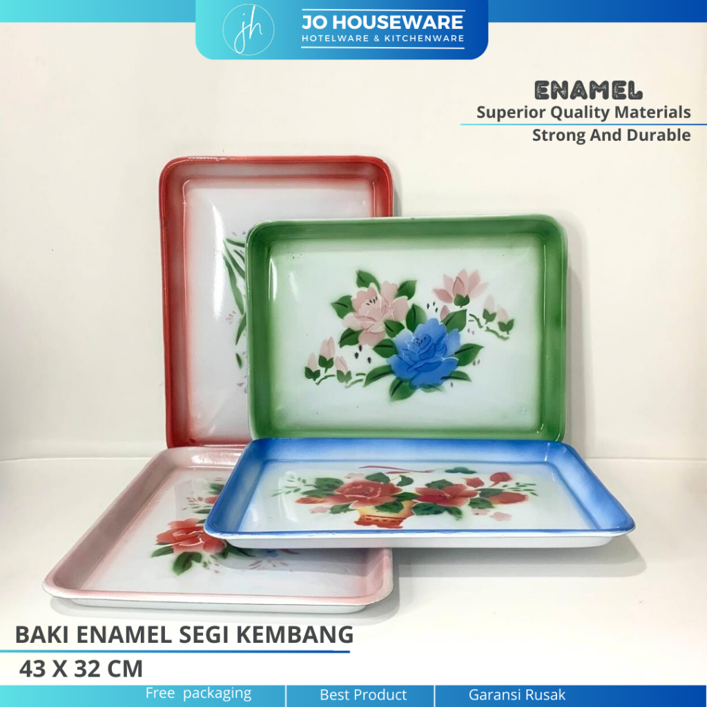 Jual Jo Houseware Baki Enamel Segi Motif Kembang Ukuran 43 x 32 cm Baki ...