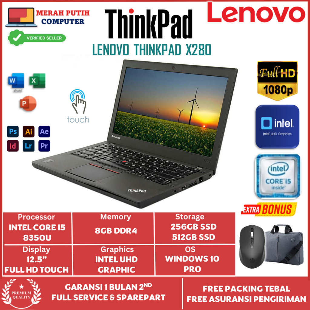 Jual Termurah Laptop Thinkpad X280 Intel Core i5 8350U Ram 8GB 512GB ...
