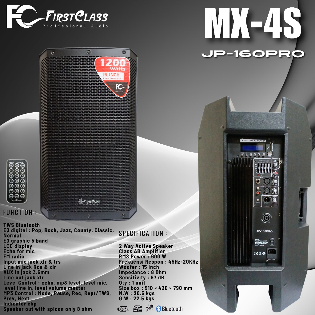 Jual Speaker Aktif FirstClass MX 4 / MX4S | JP 160 Pro MX4 / MX 4S 15 inch | aktiv speaker ...