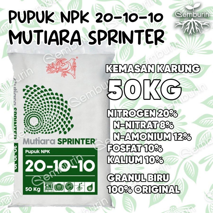 Jual Pupuk NPK Mutiara Sprinter 20-10-10 Kemasan Karung 50Kg Biru Hijau Pabrik Meroke Original ...