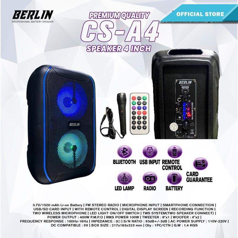 Jual Speaker Aktif Portable Wireless Professional 2 x 4 Inch BERLIN 238 / CS - A4 | Bluetooth ...