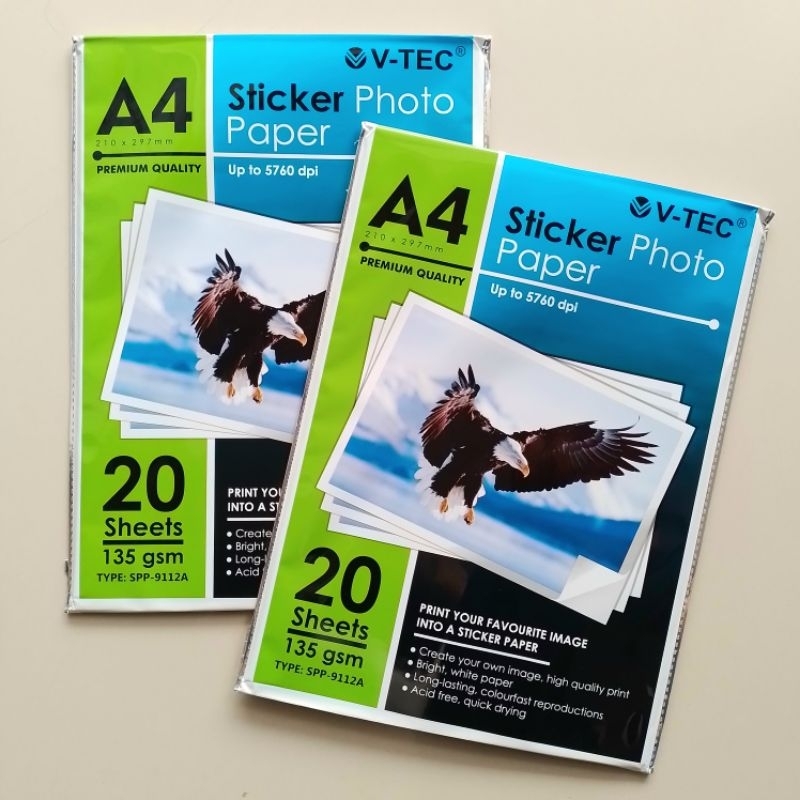 Jual Kertas Foto Sticker Glossy Sticker Paper V-TEC A4 135gsm ( Pak ...