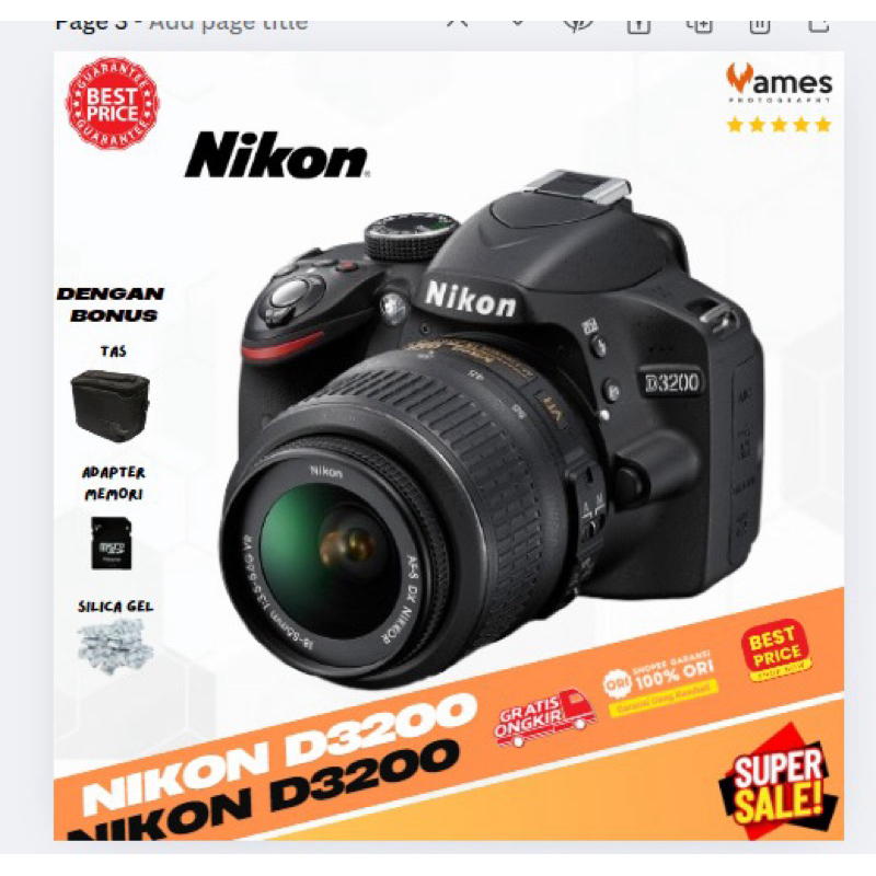 Jual Nikon D3200 Lensa Kit 18-55mm Kamera DSLR Original Bergaransi -Vms | Shopee Indonesia