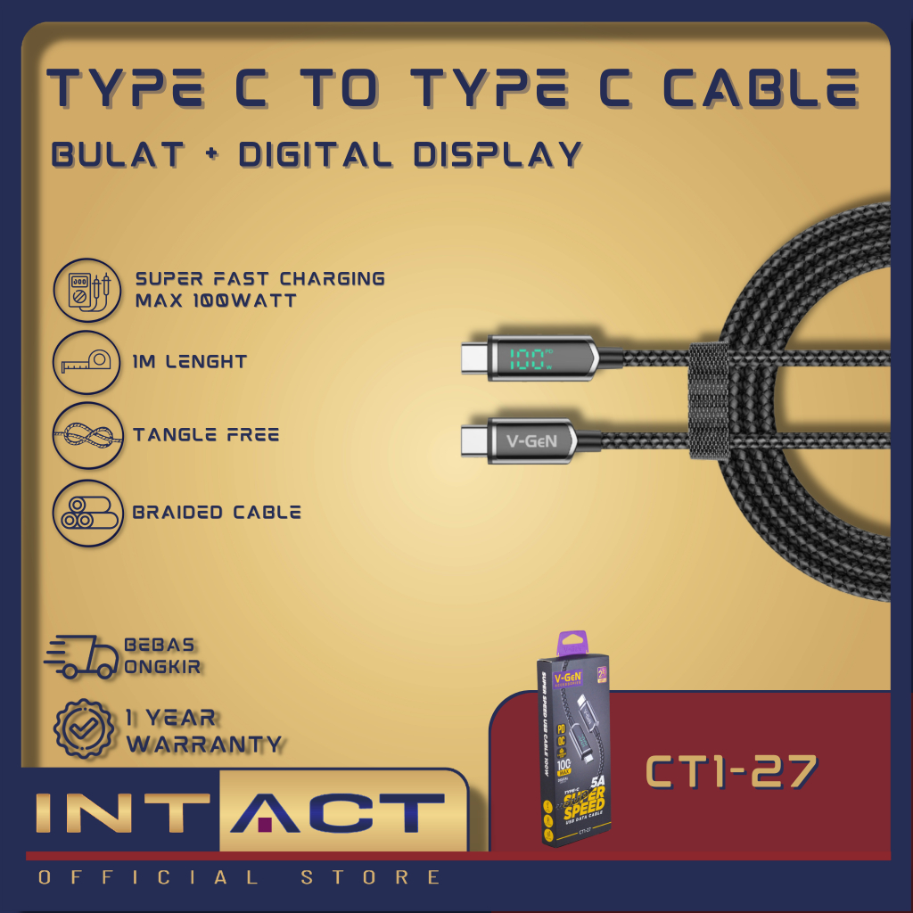 Jual Kabel Data V-GeN CT1-27 Super Fast Charging 5A 100W Max PD QC 480Mbps Data Transfer Digital ...