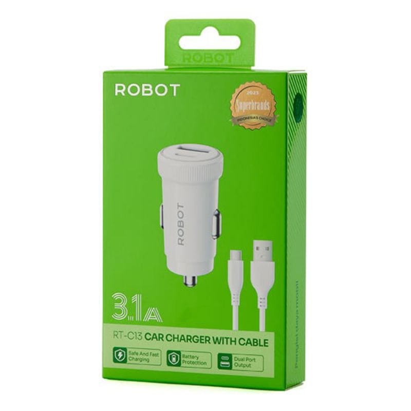 Jual Car Chager Mobil Robot RT-C13 3.1A Dual Port A+C Kabel Type-C ...