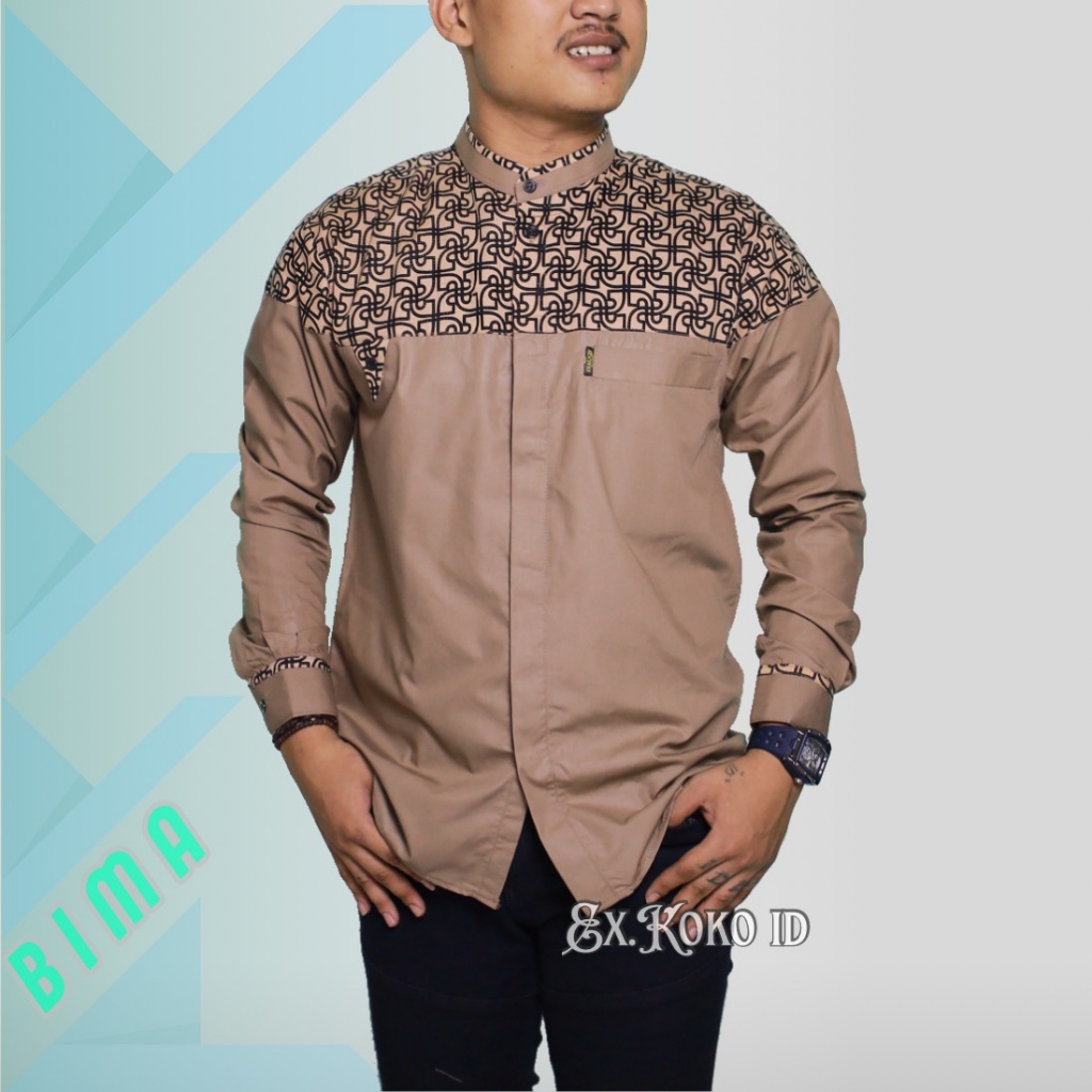 Jual Baju Koko Pria Koko Lengan Panjang Motif Bima Kombinasi Batik ...