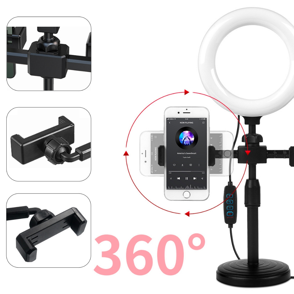 Jual lightning ring light 16cm + tripod hp + 2 holder mini stand selfie ...