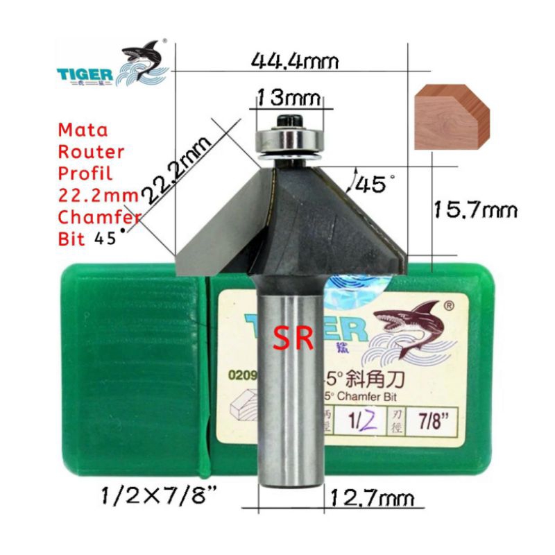 Jual Mata Router/ Profil 22mm As 1/2 × 7/8 Chamfer Bits 45 Derajat ...