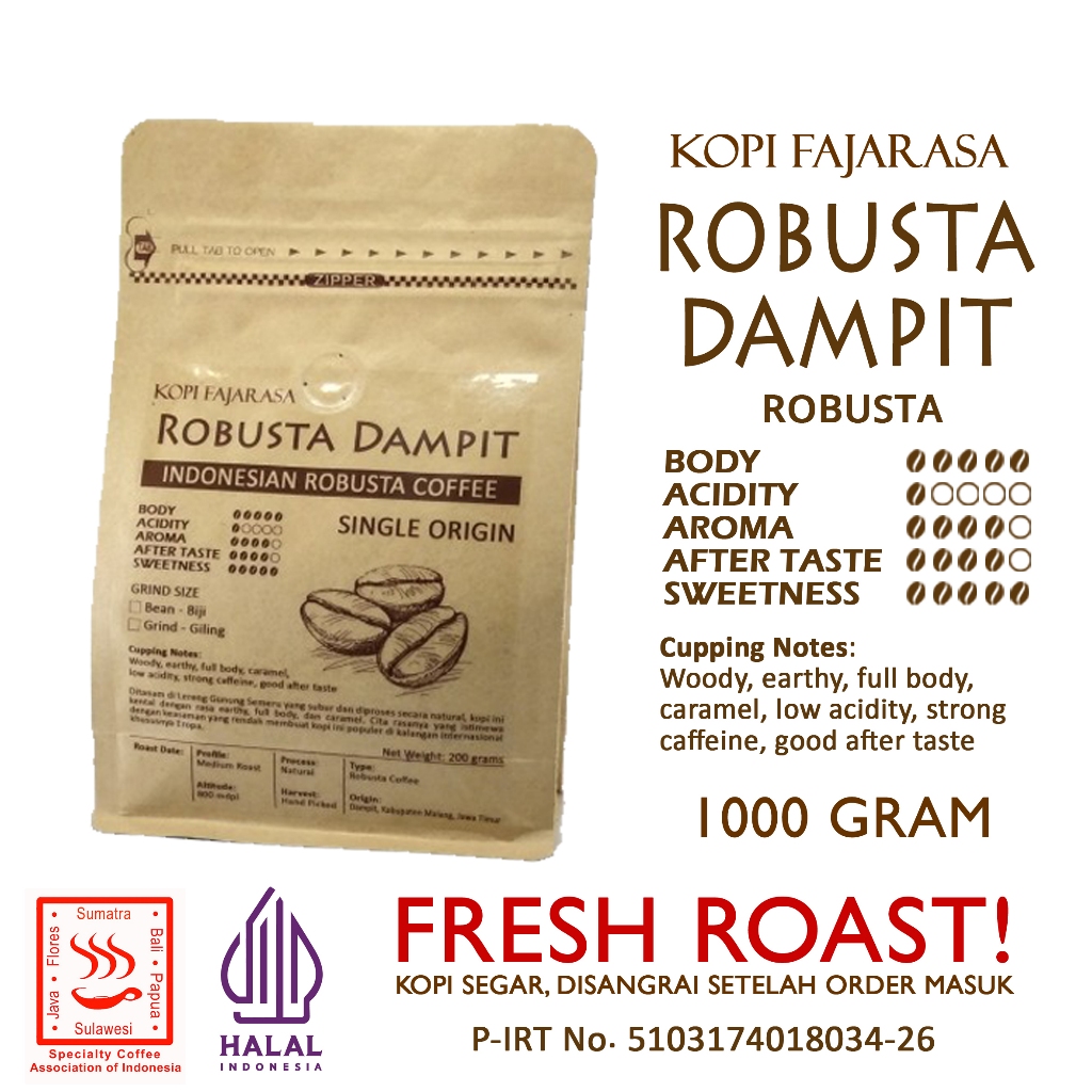 Jual Kopi Fajarasa Robusta Dampit Biji Kopi Robusta 1 kg | Shopee Indonesia