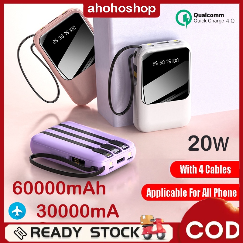 Jual Mini Powerbank 30000mAh/60000mAh With 4 Cables Fast Charging ...