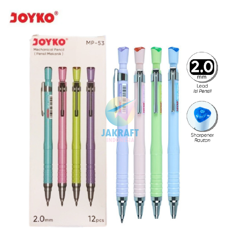 Jual (12 Pcs) GROSIR Pensil Mekanik 2B JOYKO MP-53 Pastel Color 2.0 mm ...