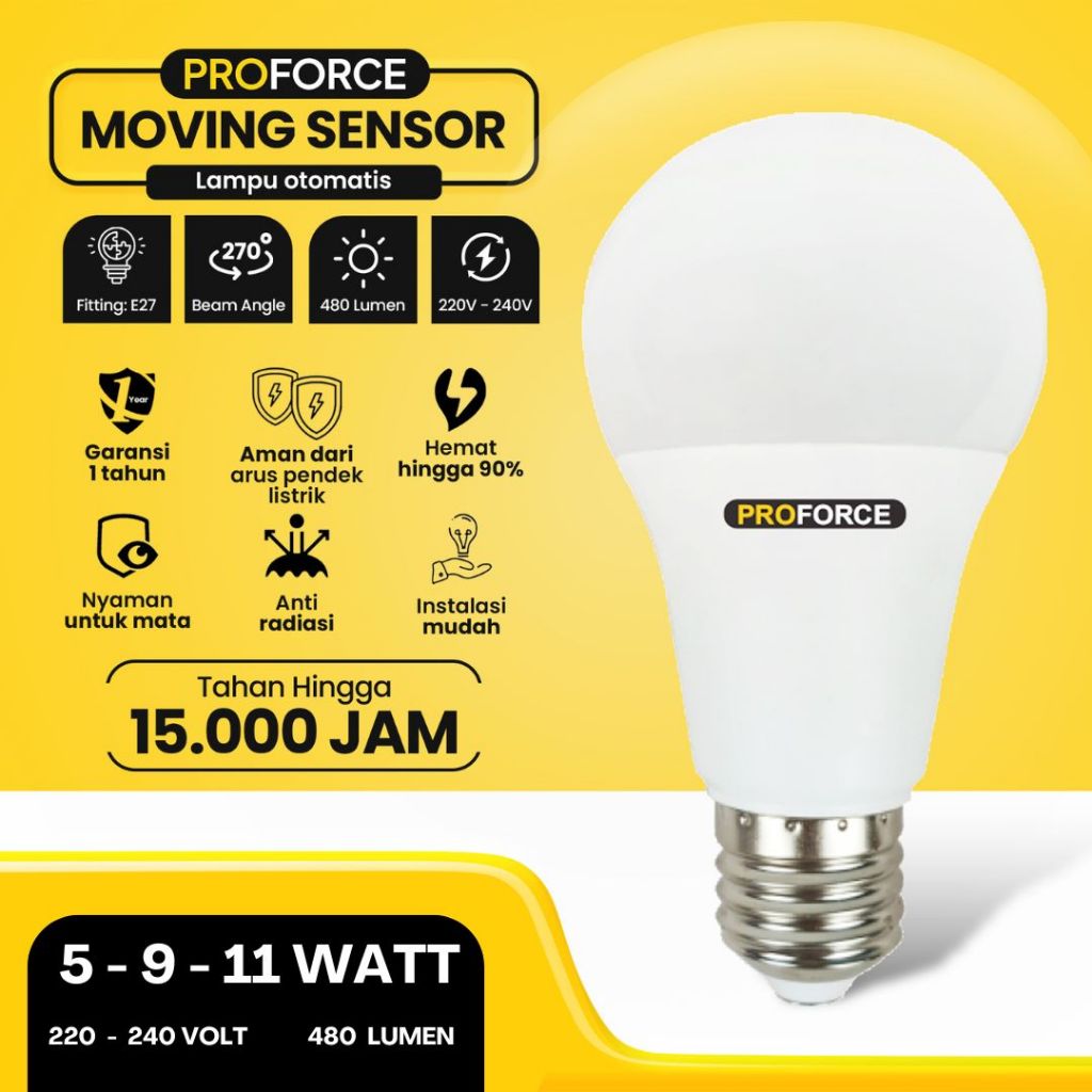 Jual Proforce Bohlam Lampu Sensor Gerak Otomatis LED Warna Cahaya Putih Moving Sensor Hemat ...