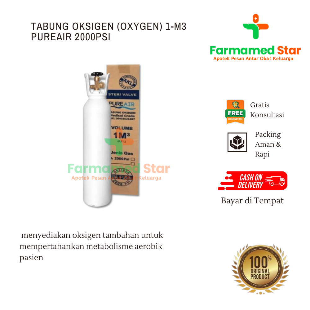 Jual TABUNG OKSIGEN (OXYGEN) 1-M3 PUREAIR 2000PSI | Shopee Indonesia