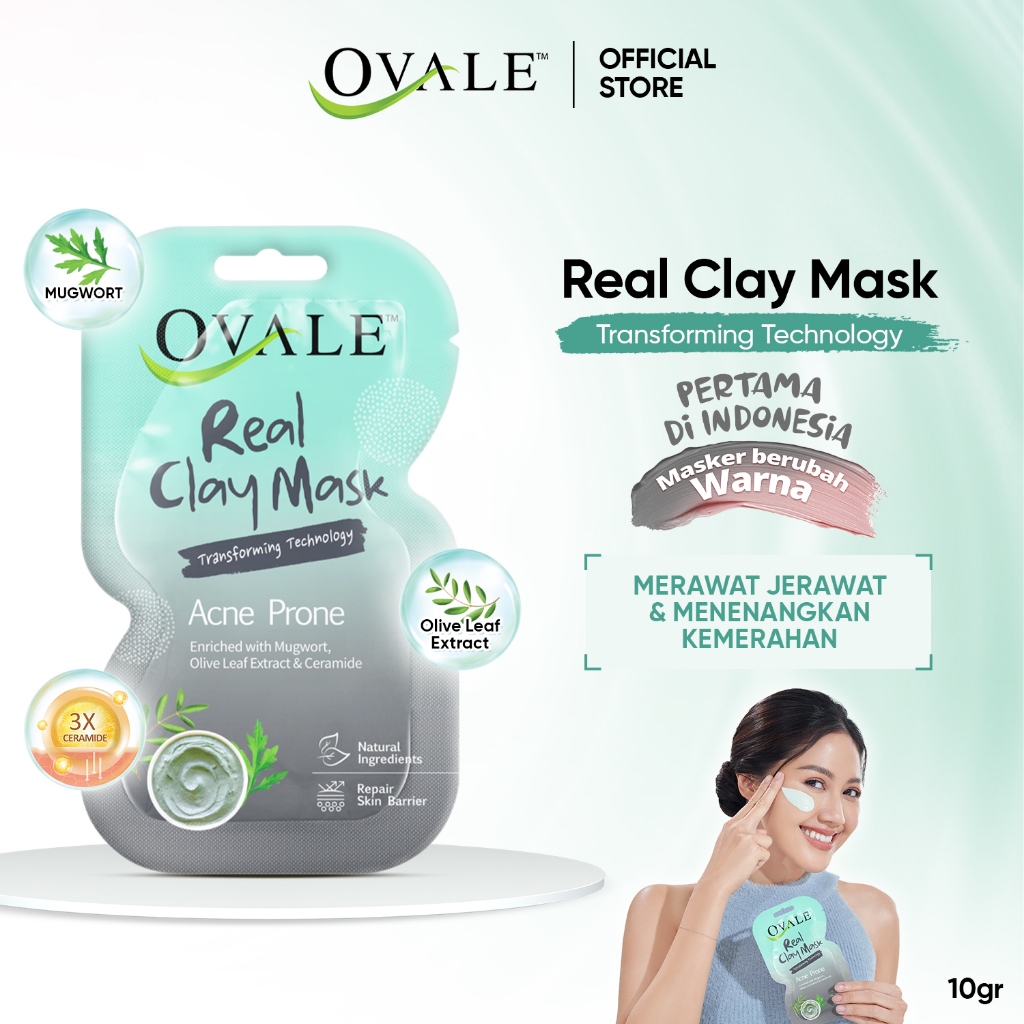 Jual Ovale Real Clay Mask Acne Prone 10g | Masker Wajah Berubah Warna ...