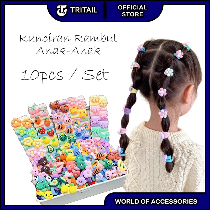 Jual Tritail - 10pcs / Set Kunciran Ikat Rambut Anak Karakter Towel ...