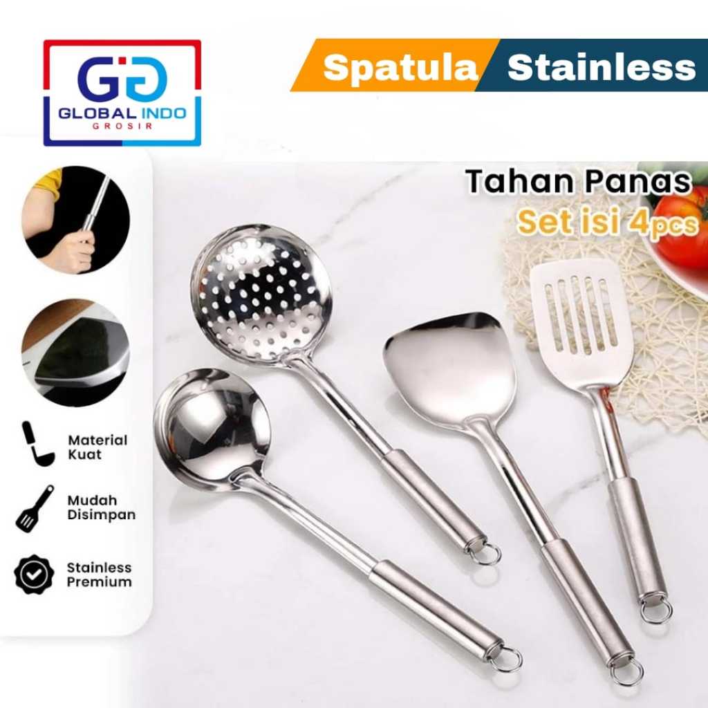 Jual Spatula Set 4 Pcs Stainless Sutil Sodet Penggorengan Centong Sayur ...
