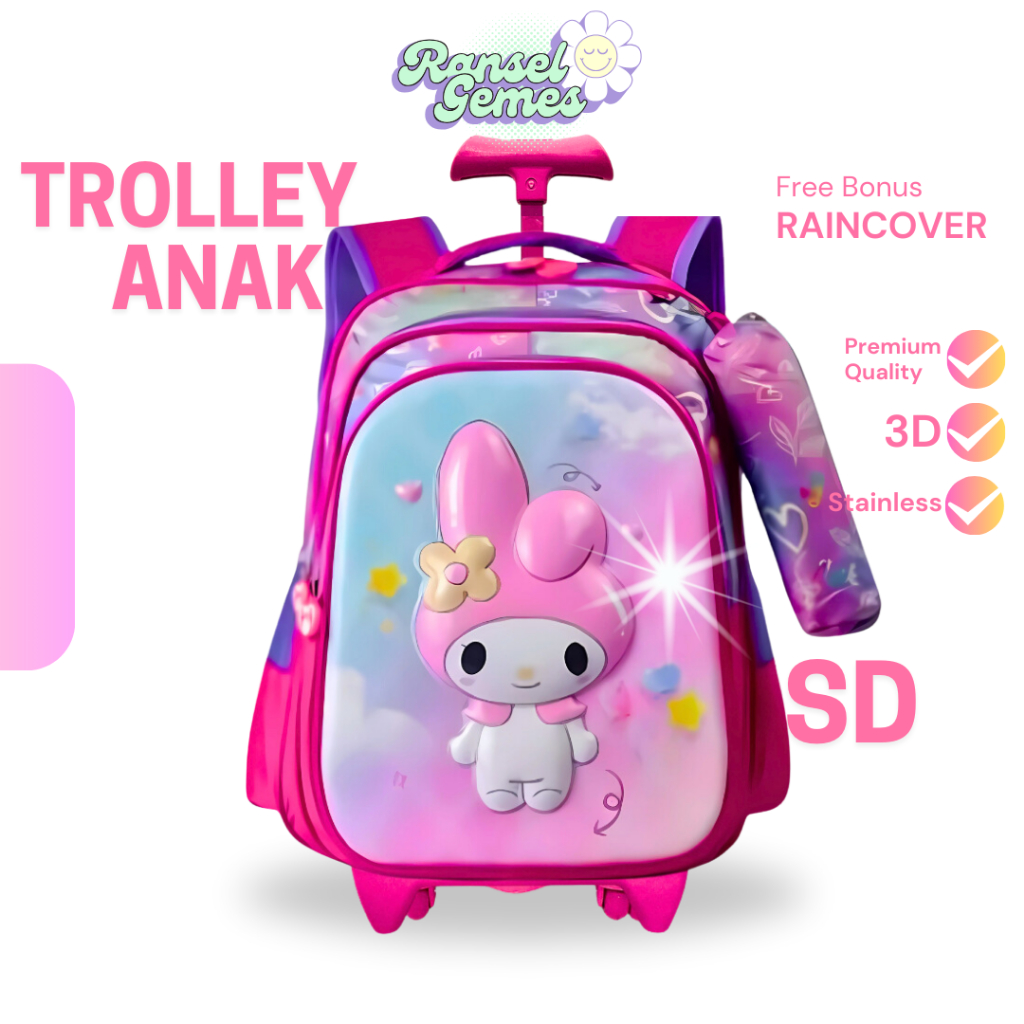Jual Tas Troli Anak SD Perempuan 16 Inch Karakter Timbul 3D Gemes Cantik - Koper Trolley Dorong ...