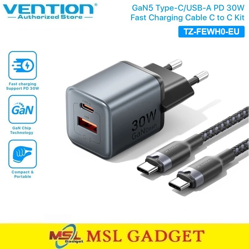 Jual Vention Charger 30W USB Type C GaN PPS PD SFC Super Fast Charging ...