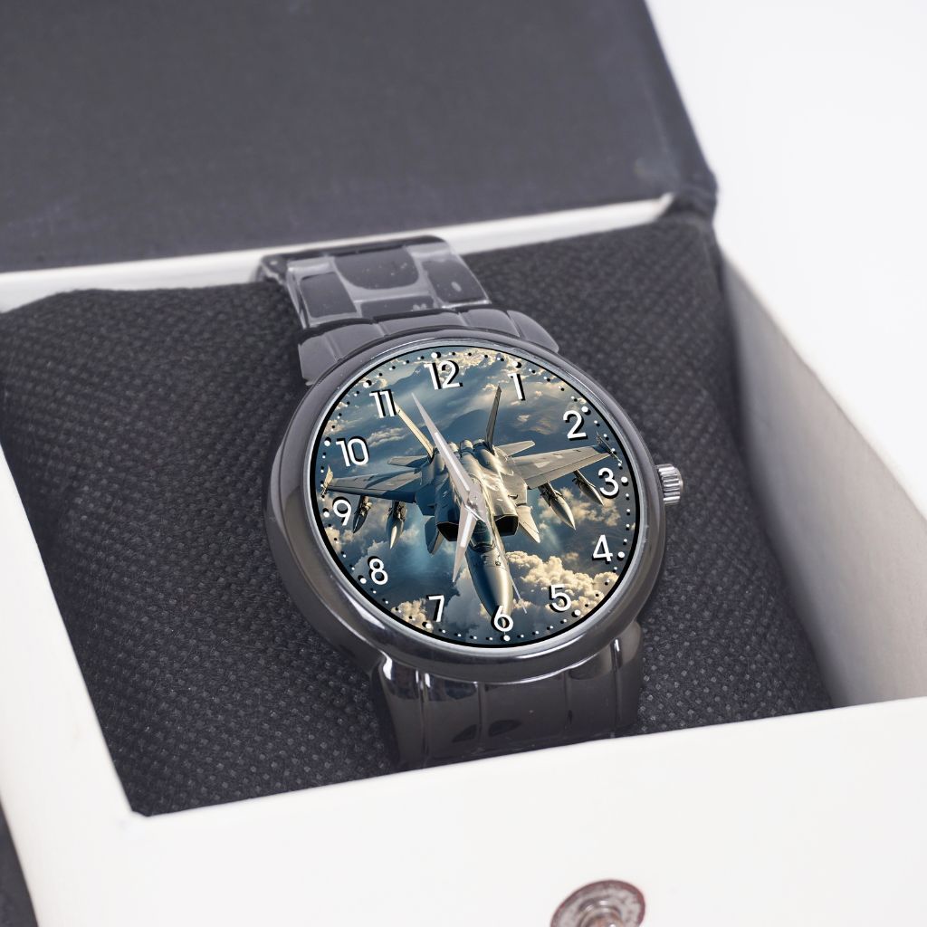 Jual Jam Tangan Keren Pria Custom Gambar Pesawat Tempur | Shopee Indonesia