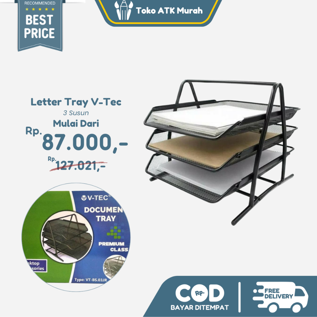 Jual Letter Tray / Rak Surat Besi 3 Susun V-tec Penyimpan Dokumen ...